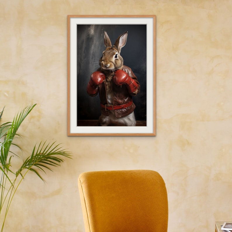 Boxing Bunny Portrait, Fighting Rabbit Art, Printable Animal Decor ...