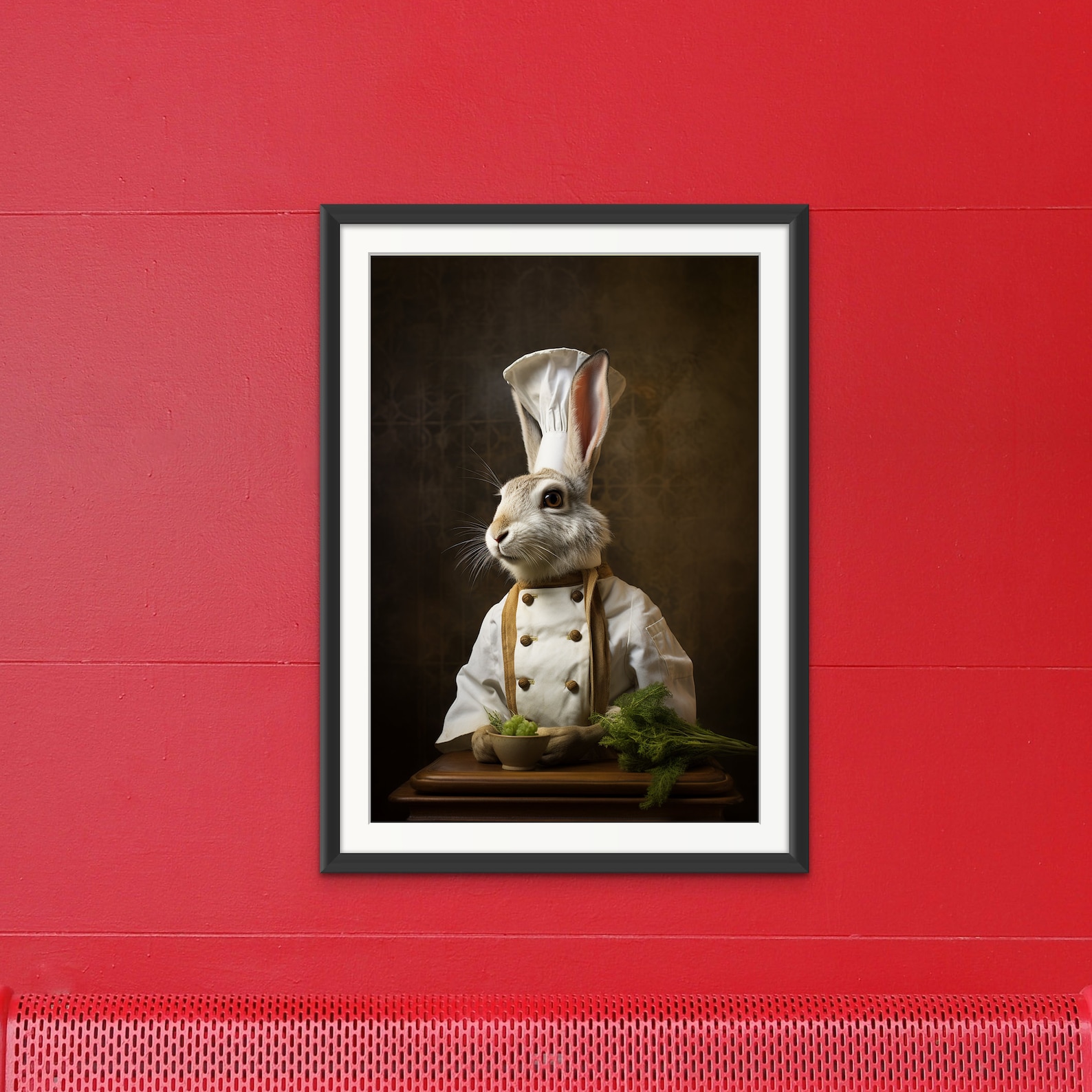 Rabbit Chef Portrait, Culinary Bunny Art, Kitchen Decor, Cute Animal ...