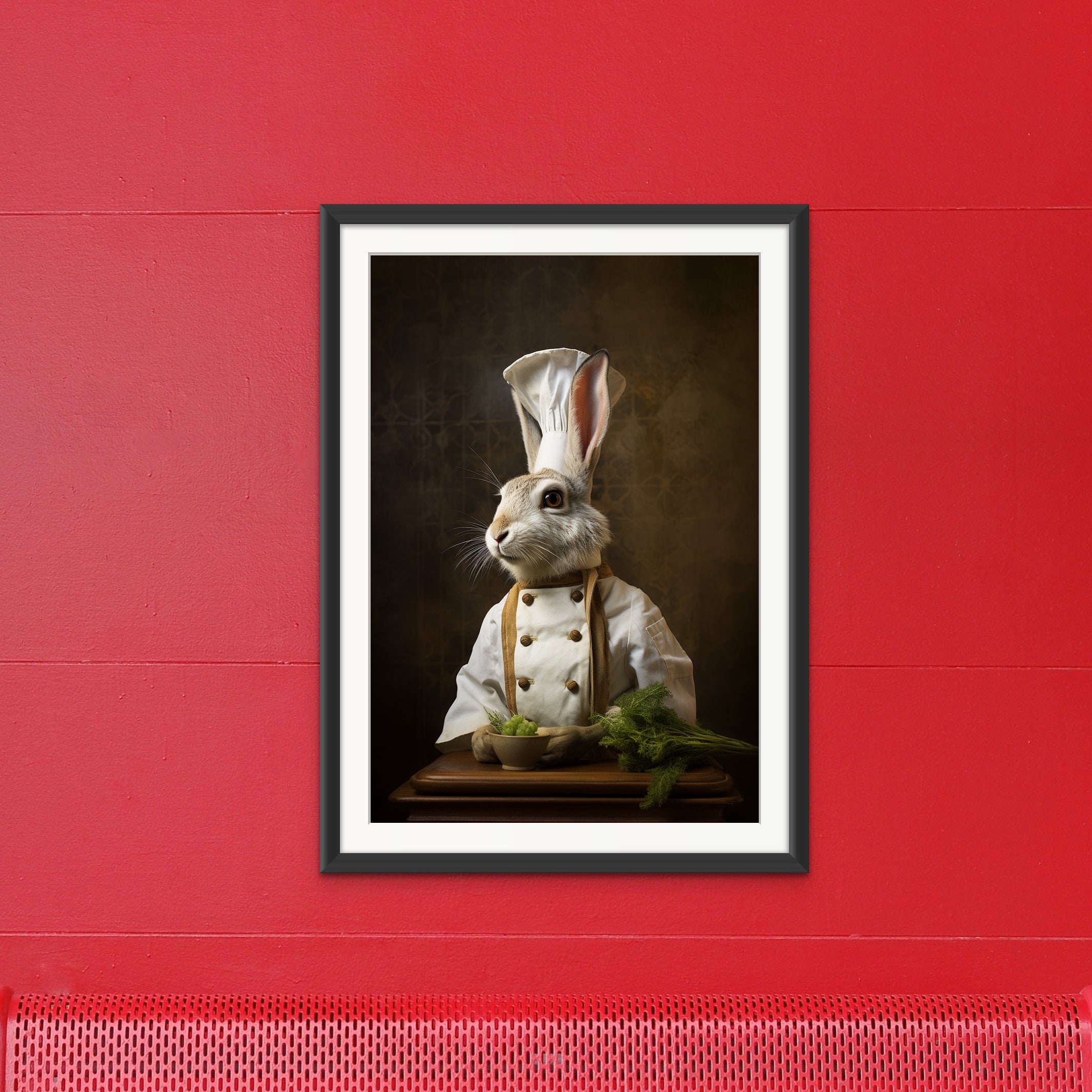 Rabbit Chef Portrait, Culinary Bunny Art, Kitchen Decor, Cute Animal ...