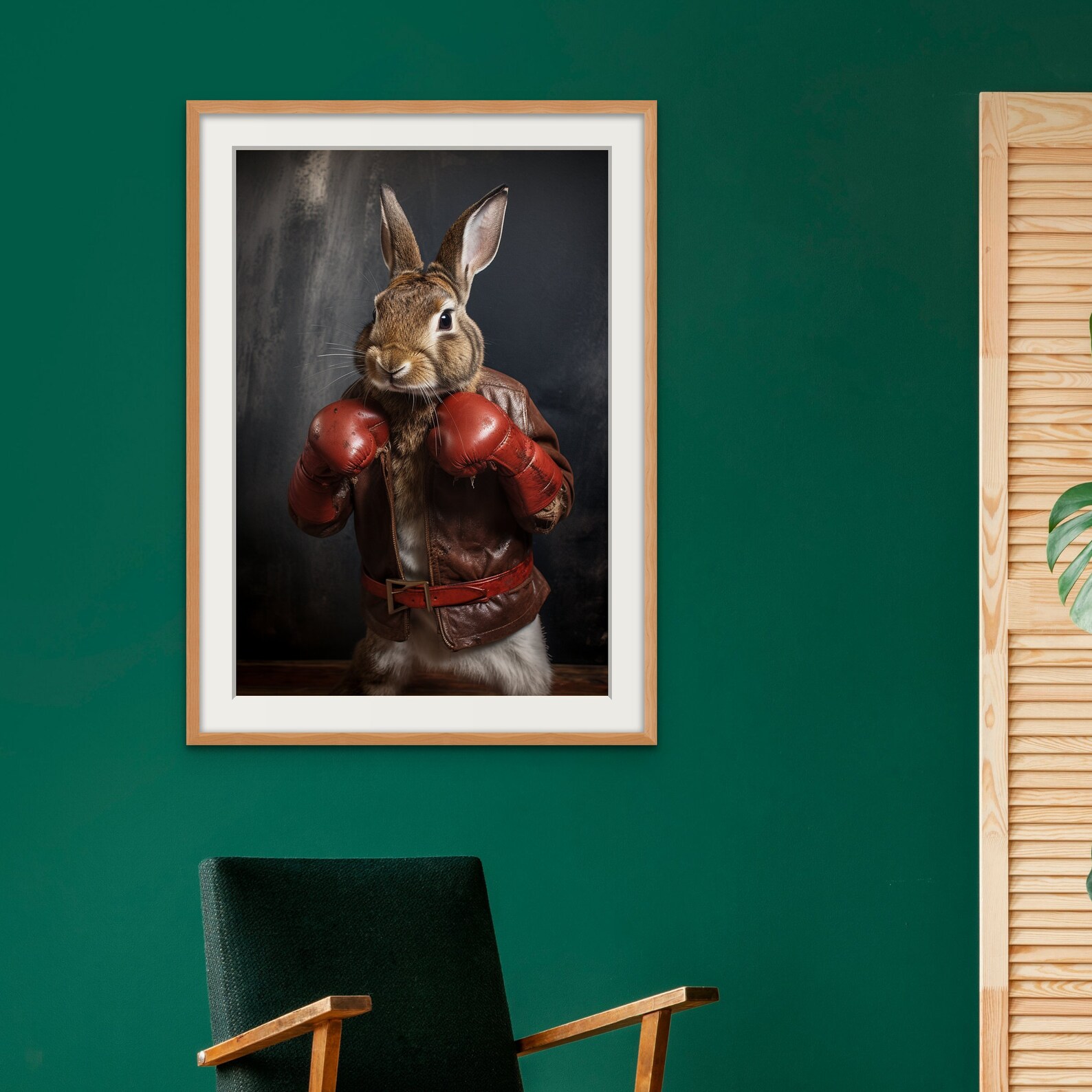 Boxing Bunny Portrait, Fighting Rabbit Art, Printable Animal Decor ...
