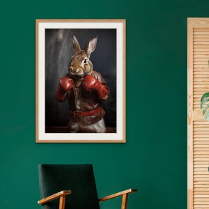 Boxing Bunny Portrait, Fighting Rabbit Art, Printable Animal Decor ...