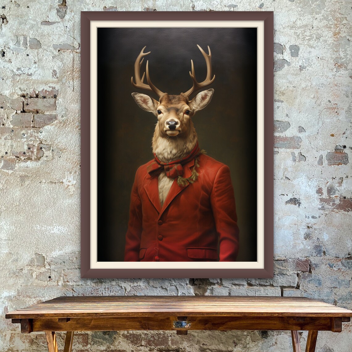 Cool Stag in Santa Costume, Festive Animal Portrait, Printable ...