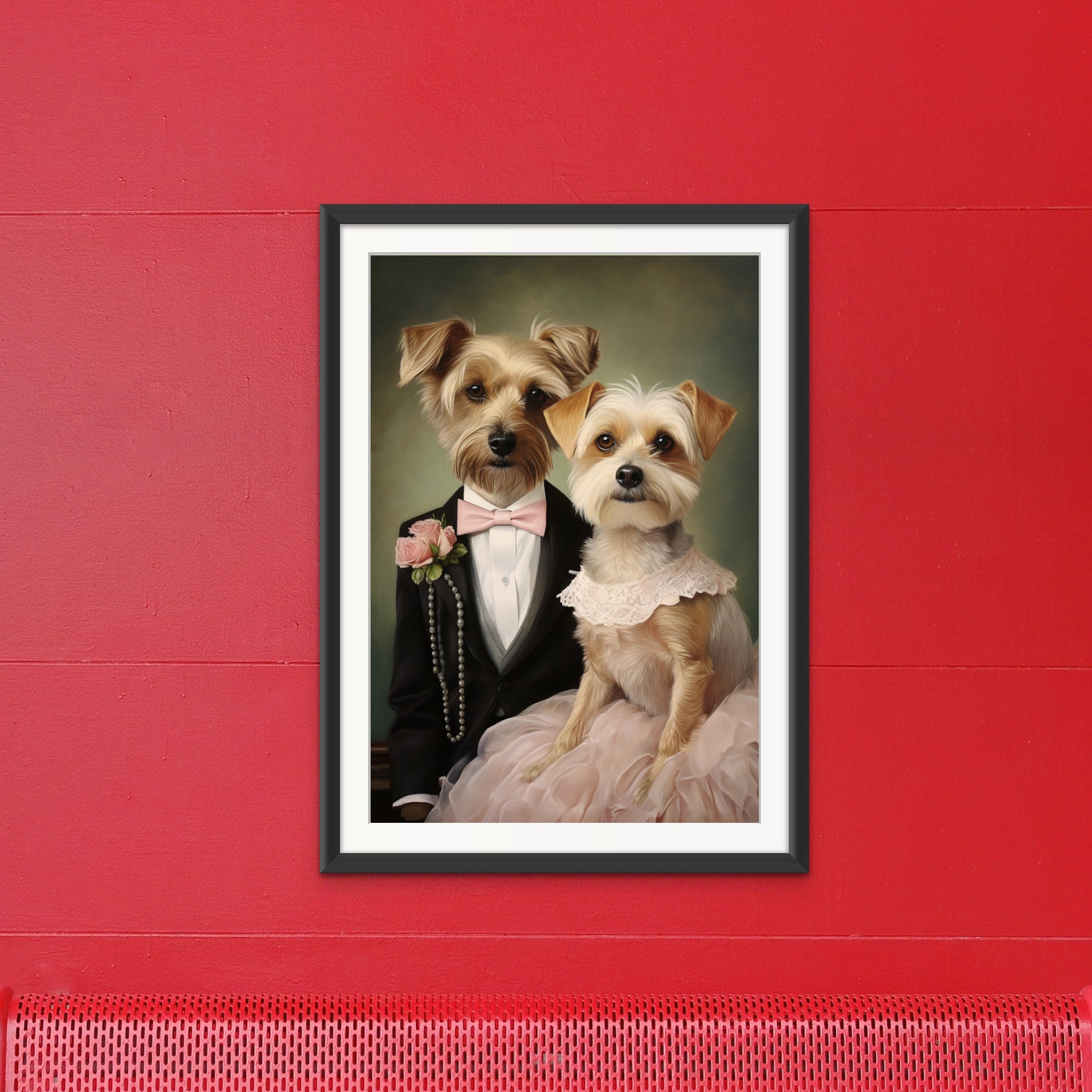 Cool Happy Dog Couple Portrait, Adorable Canine Wedding Art Print ...