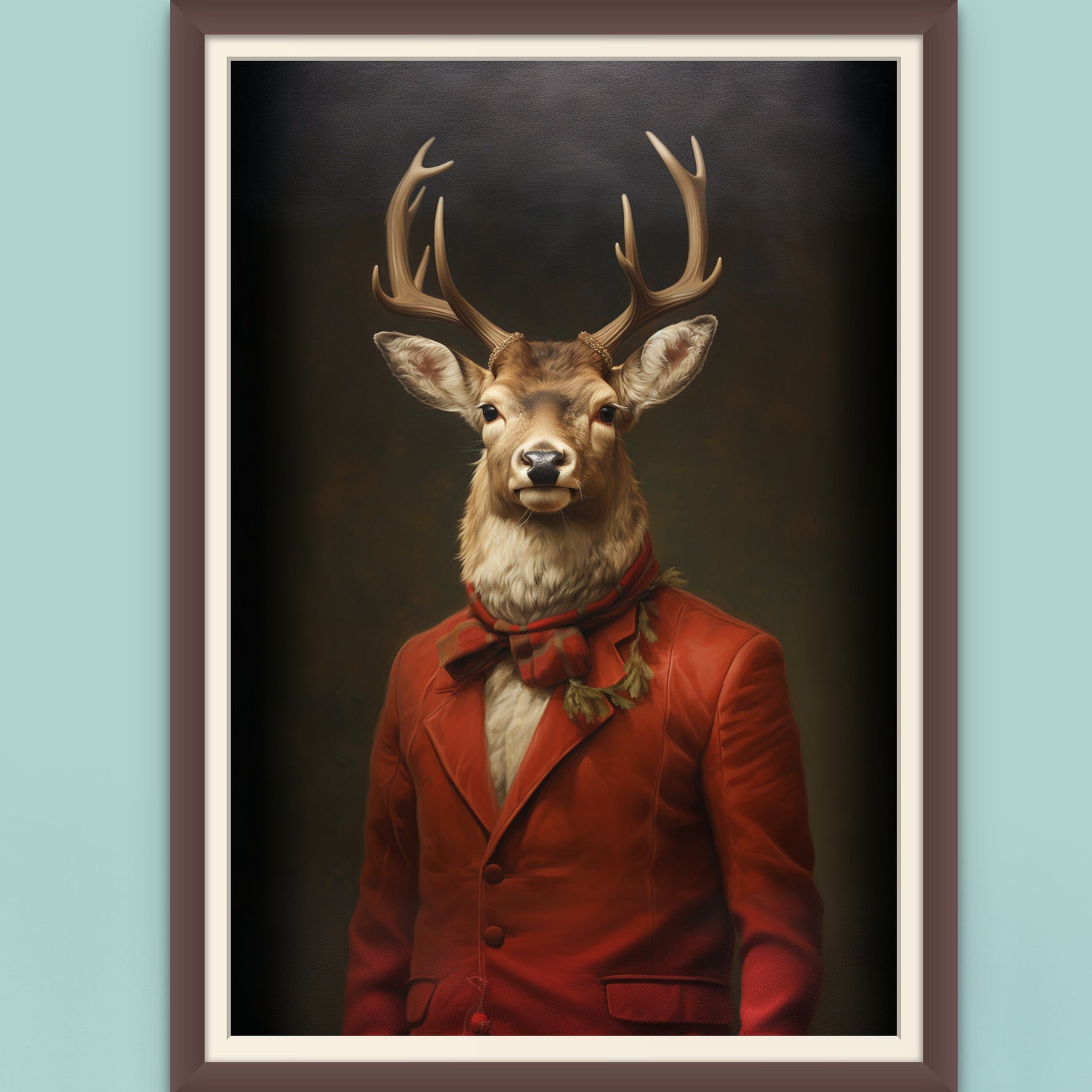 Cool Stag in Santa Costume, Festive Animal Portrait, Printable ...