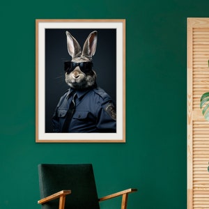 Rabbit Police Officer Portrait, Cute Bunny Art, Printable Animal Decor ...