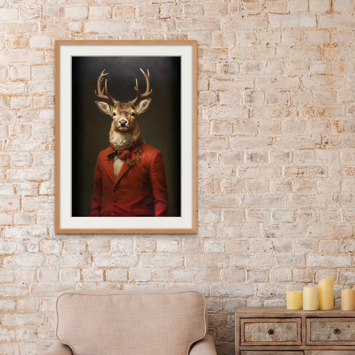 Cool Stag in Santa Costume, Festive Animal Portrait, Printable ...