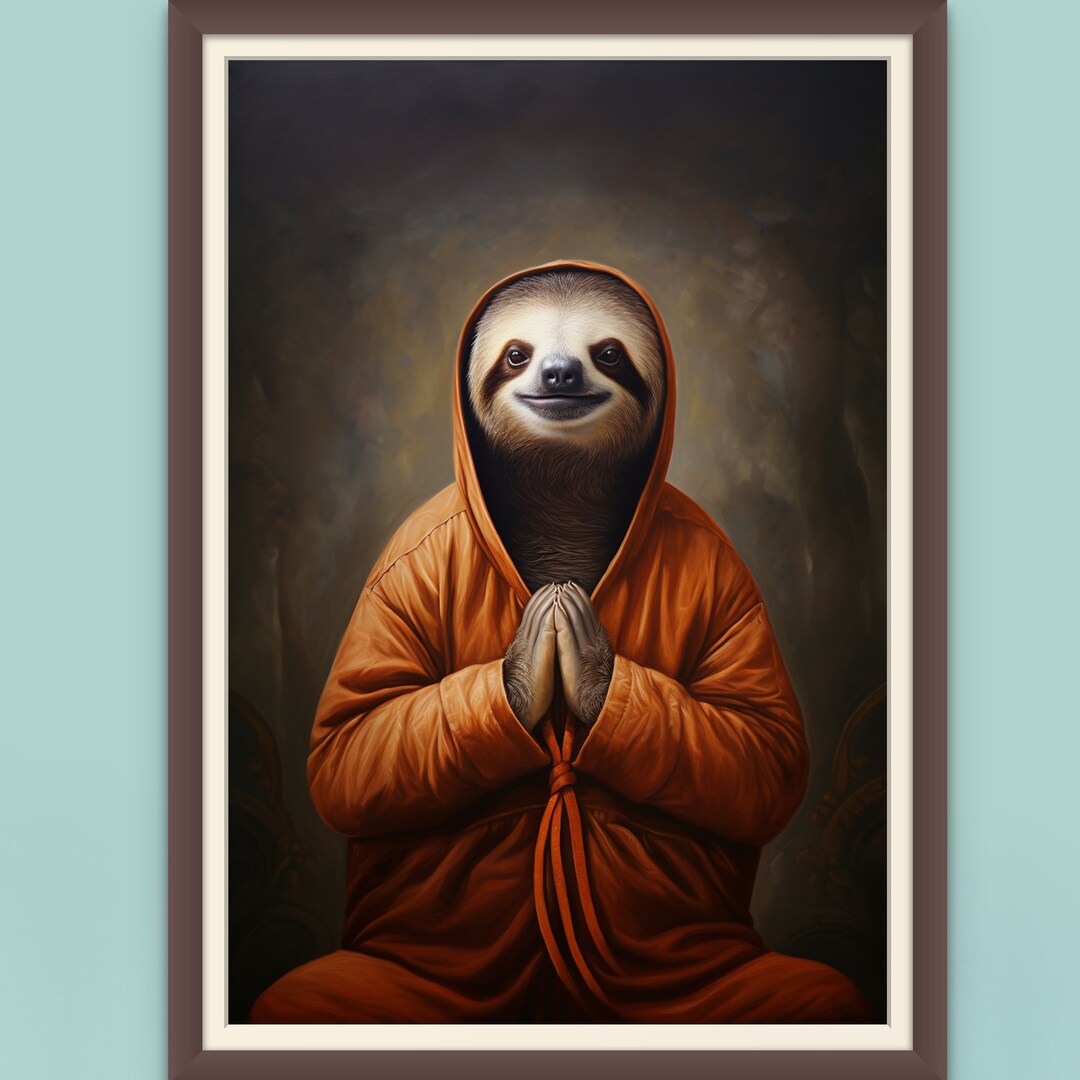 Meditating Sloth Portrait, Serene Animal Art, Printable Zen Decor ...