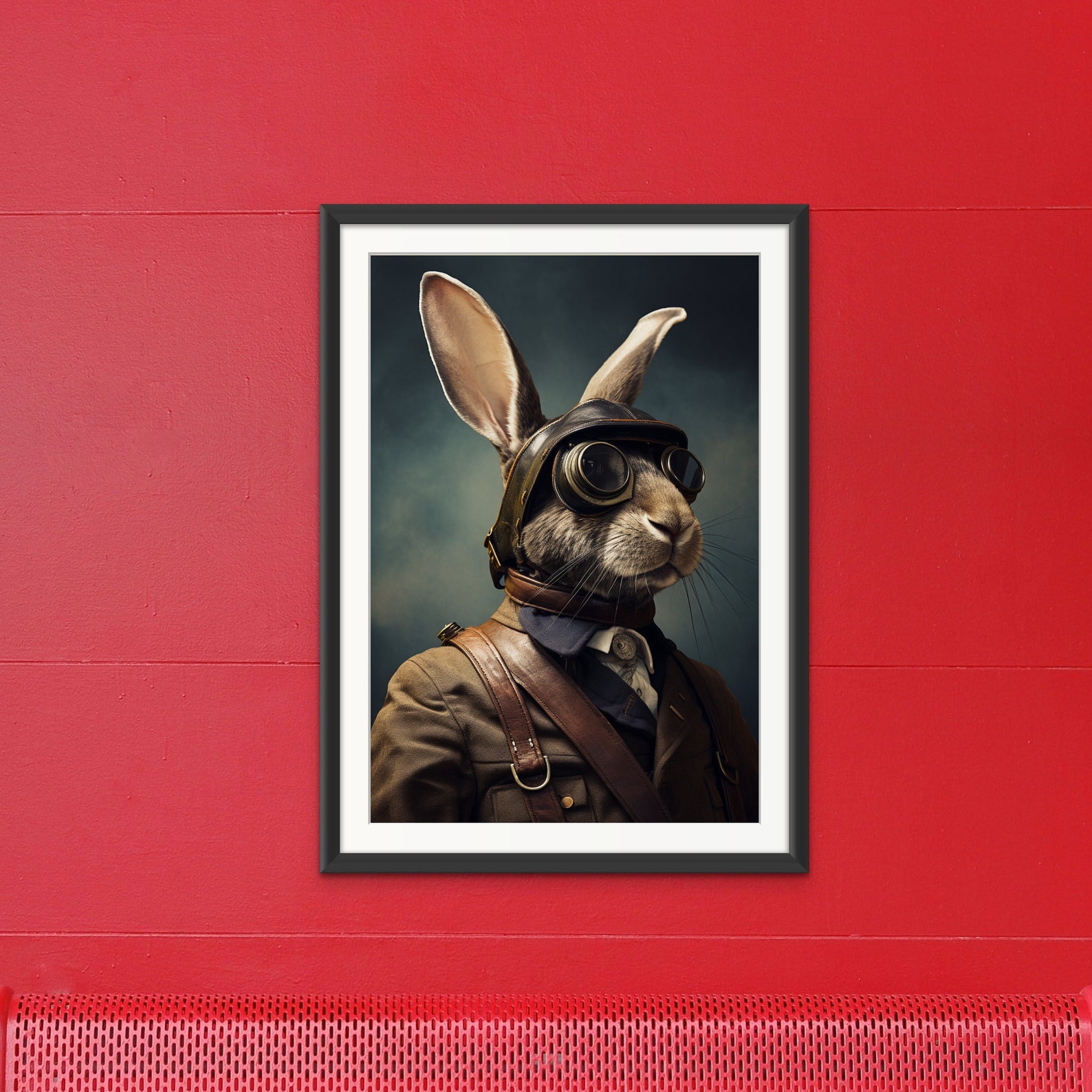 Rabbit Pilot Portrait: Aviator Bunny Art, Vintage Airplane Decor ...