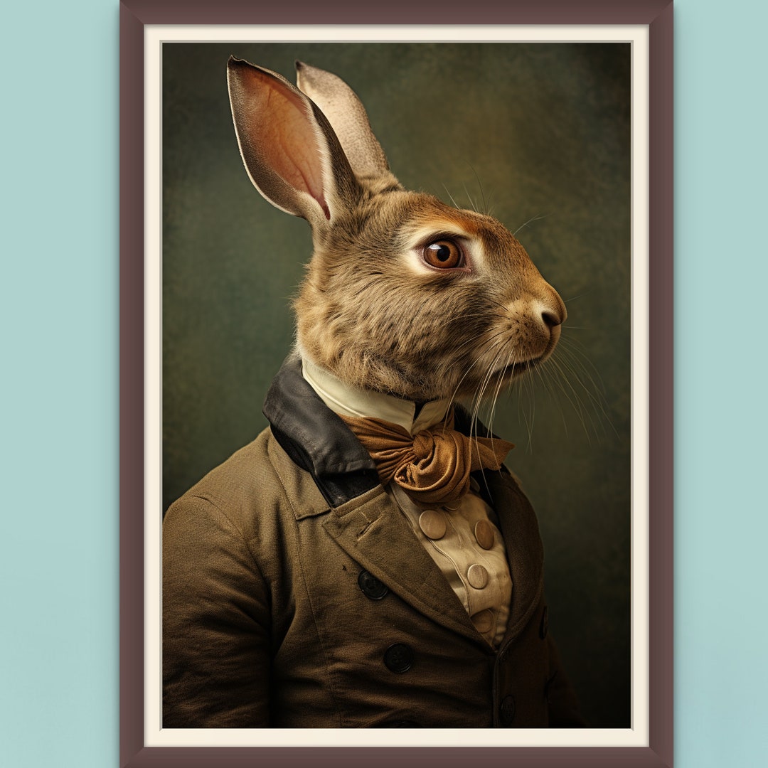 Fluffy Bunny Portrait, Stylish Rabbit Hairdresser Art, Printable Animal ...
