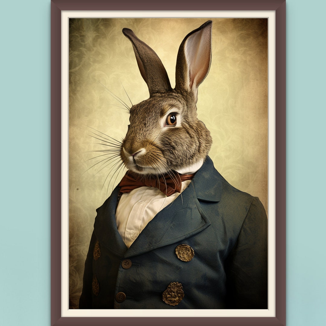 Rabbit Printer Portrait: Whimsical Bunny Art, Printable Animal Decor ...