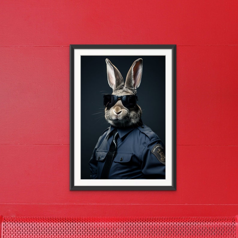 Rabbit Police Officer Portrait, Cute Bunny Art, Printable Animal Decor ...