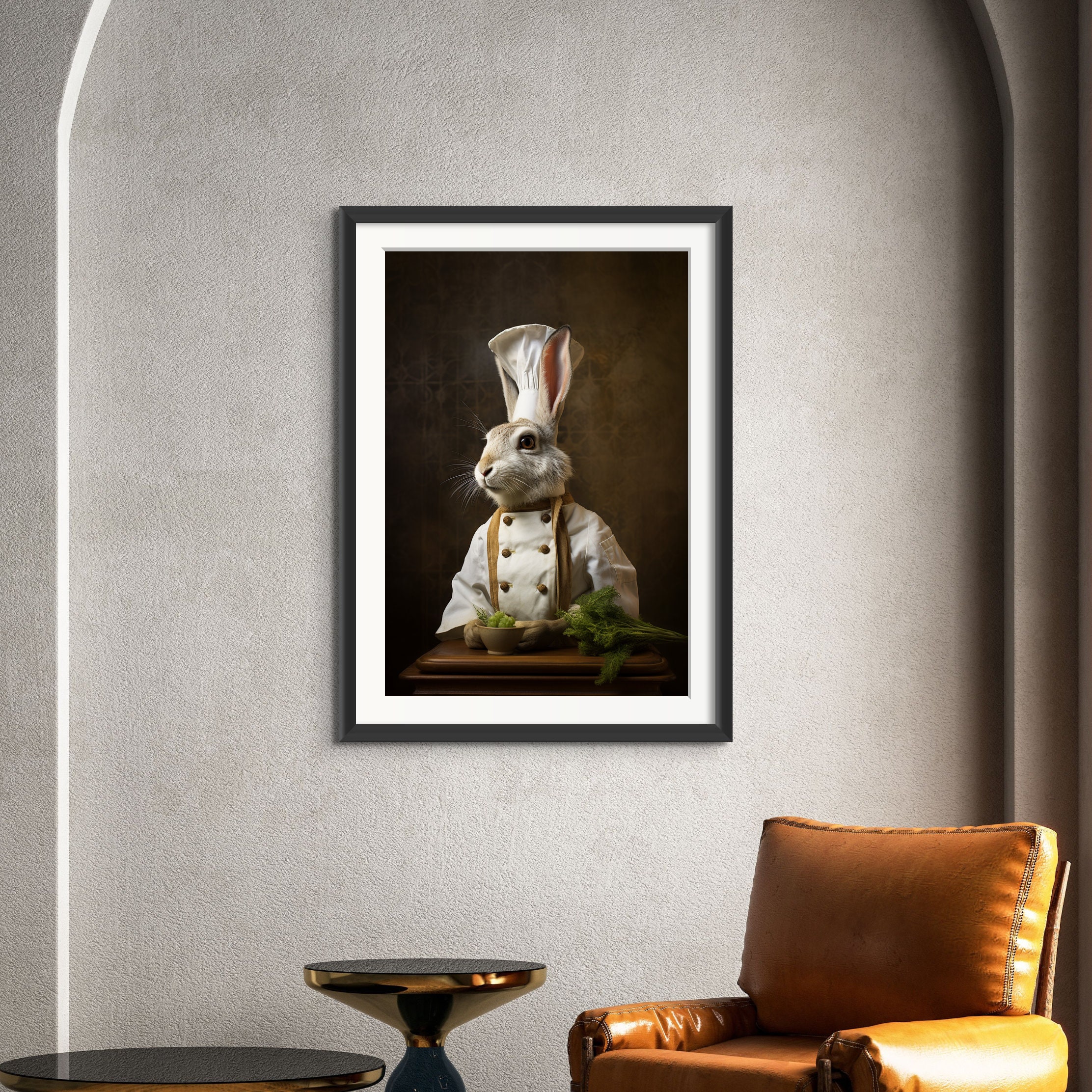 Rabbit Chef Portrait, Culinary Bunny Art, Kitchen Decor, Cute Animal ...