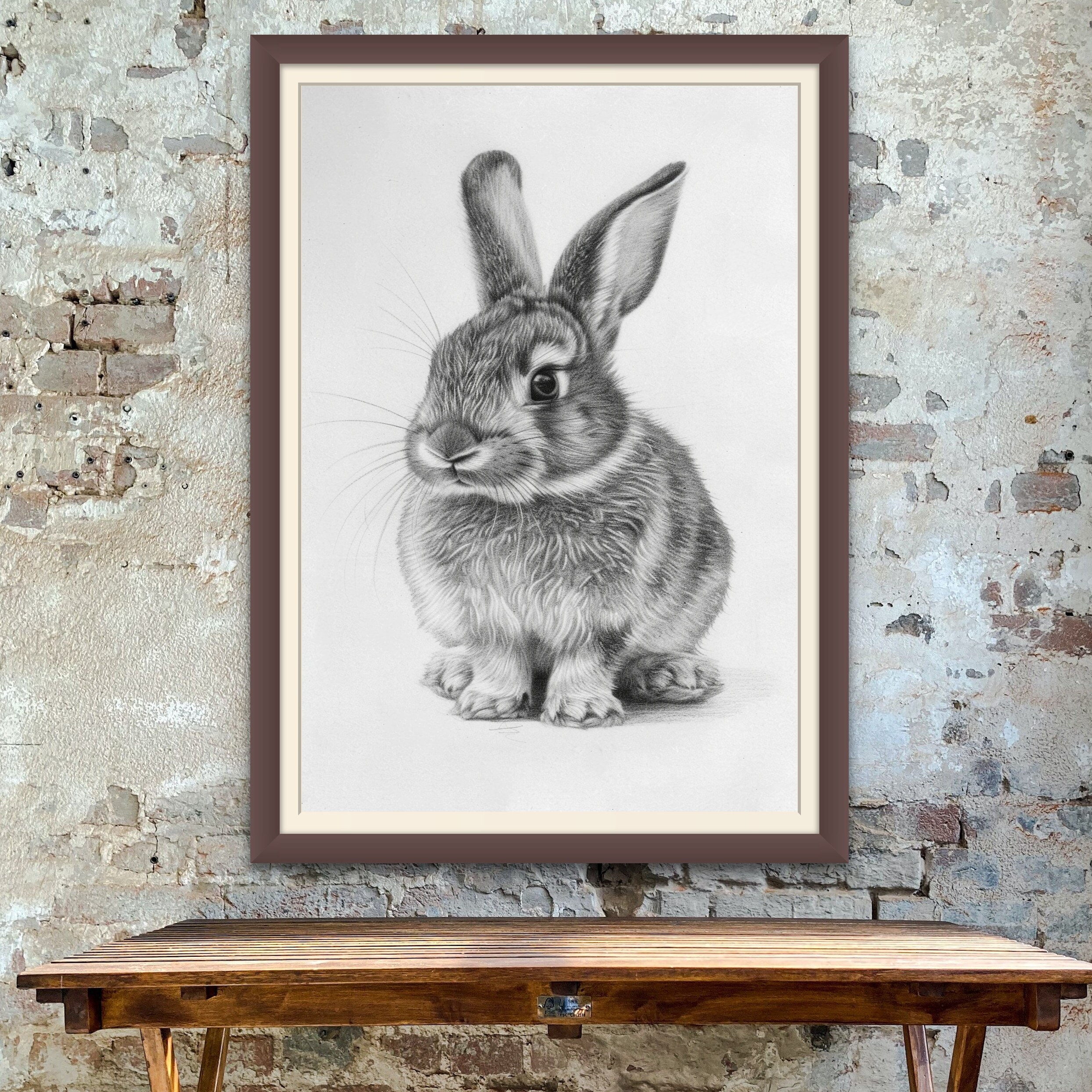 Grey Rabbit Pencil Drawing, Cute Bunny Art Print, Nursery Animal ...