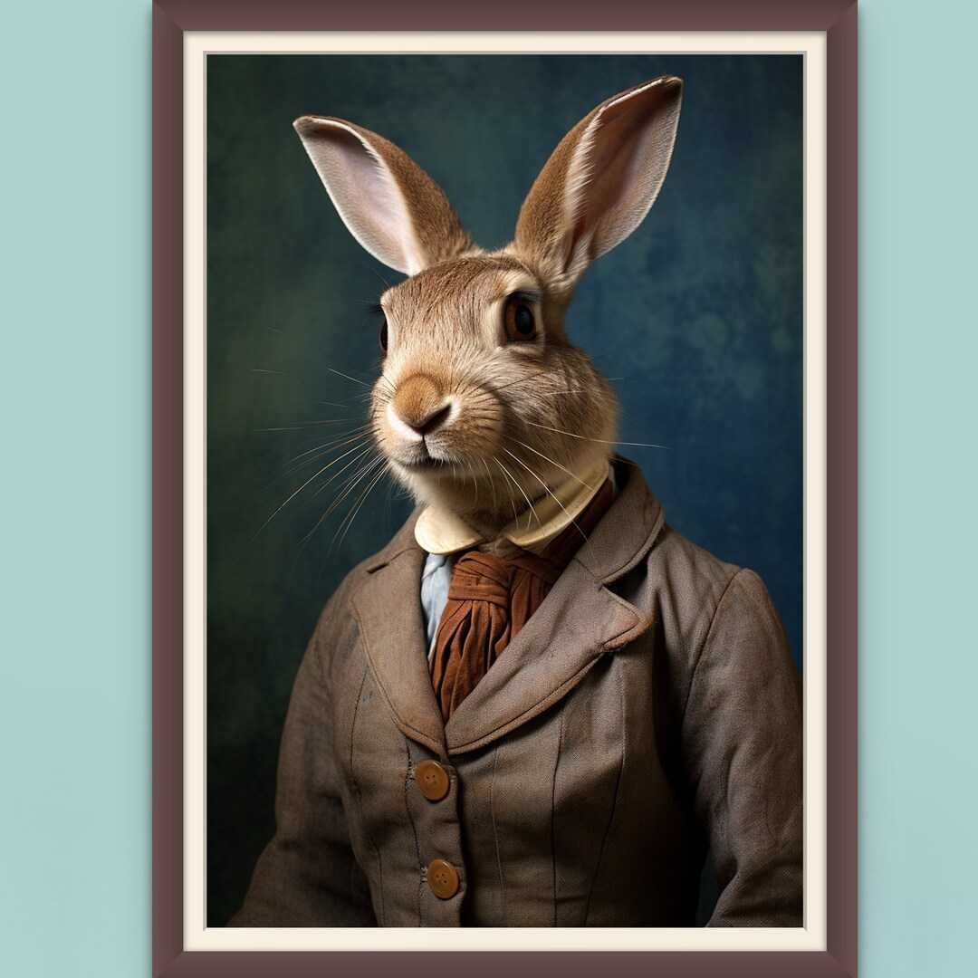 Rabbit Teacher Portrait, Wise Bunny Art, Printable Vintage Animal Decor ...