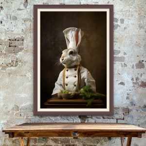 Rabbit Chef Portrait, Culinary Bunny Art, Kitchen Decor, Cute Animal ...