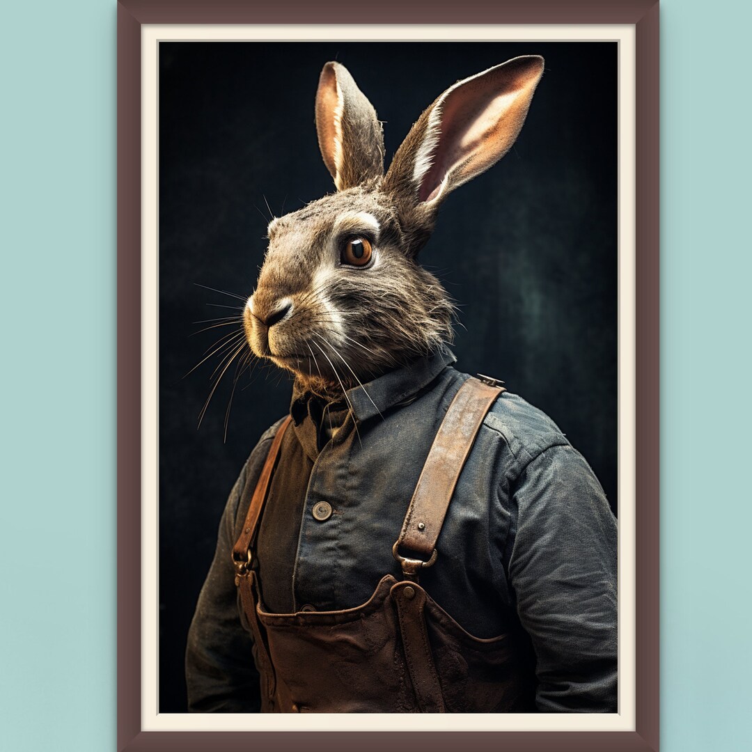 Rabbit Blacksmith Portrait: Whimsical Bunny Art, Handcrafted Metalwork ...