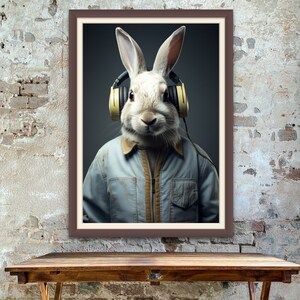Rabbit DJ Portrait, Musical Bunny Art, Printable Vintage Music Decor ...