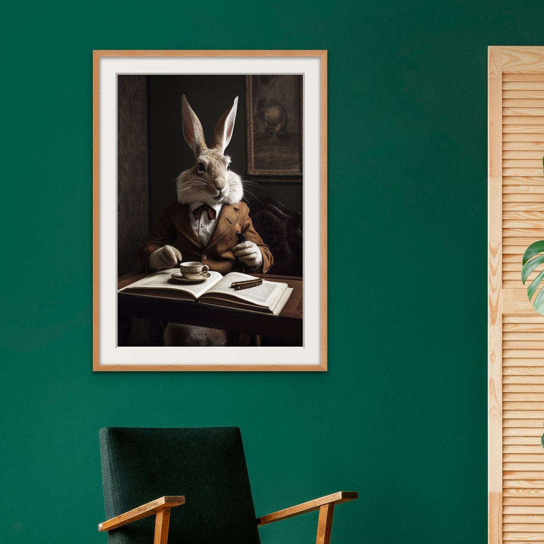 Rabbit Quirky Portrait ART PRINT Poster Wall Picture Animal Head Human ...