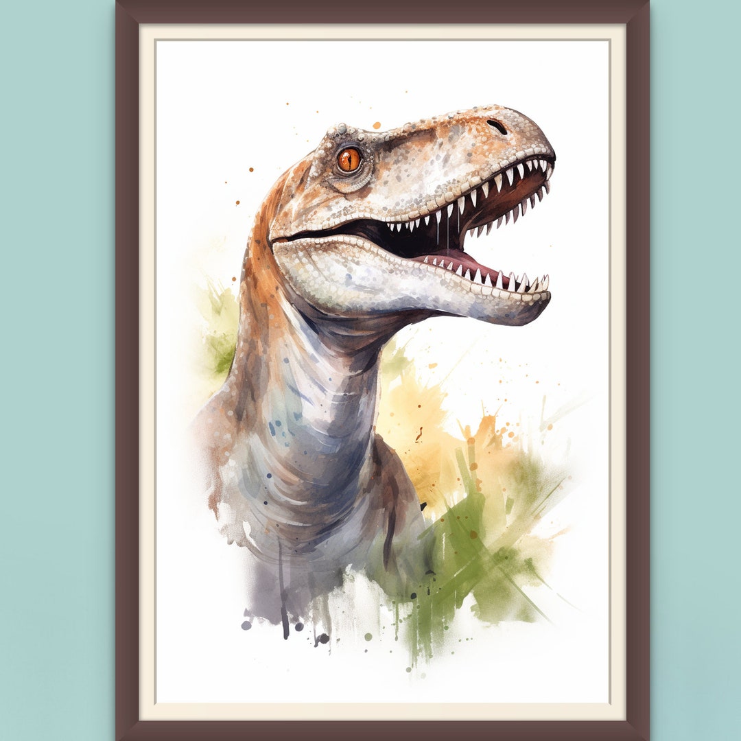 Dinosaur Watercolor Nursery Illustration - Cute Dinosaur Art Print for ...