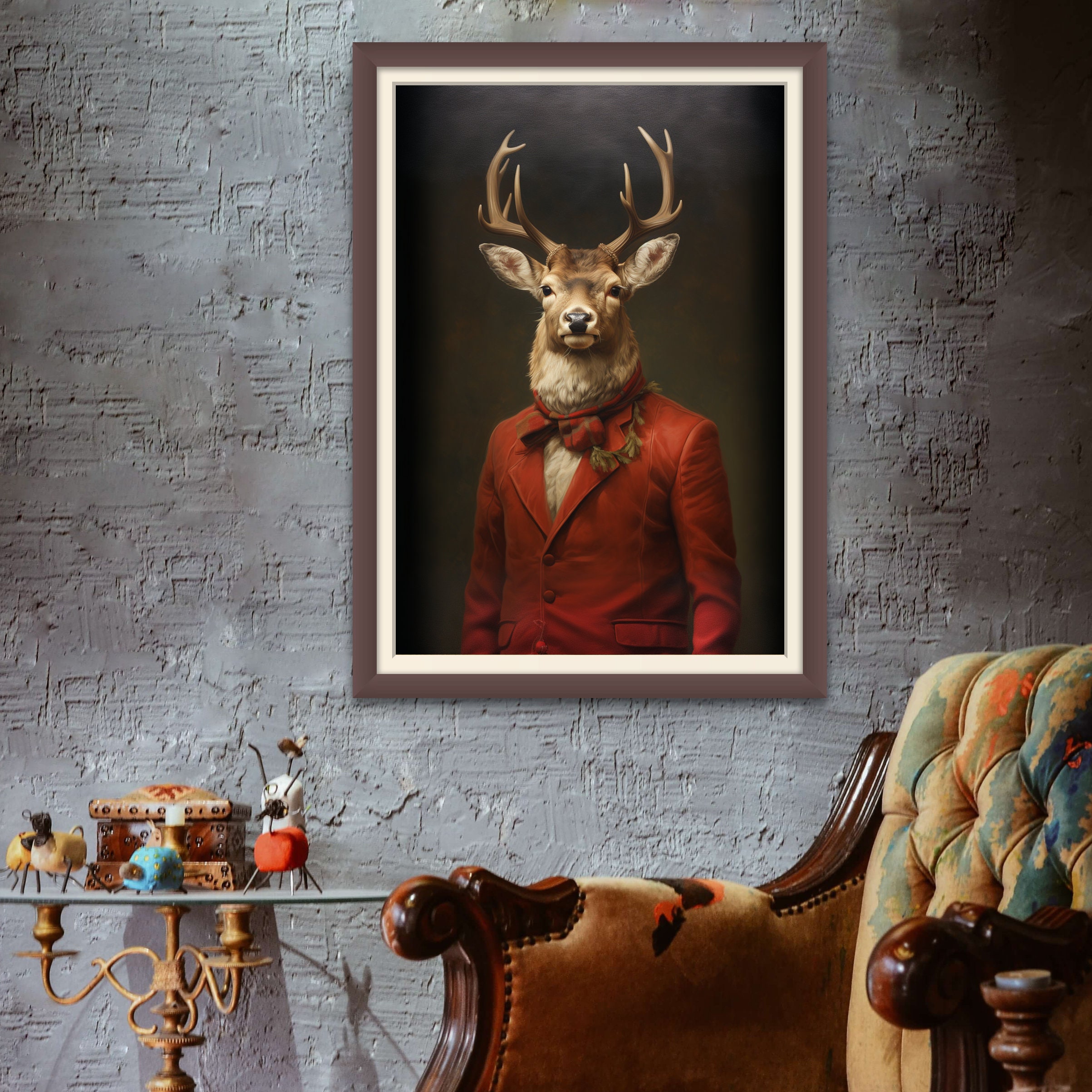 Cool Stag in Santa Costume, Festive Animal Portrait, Printable ...