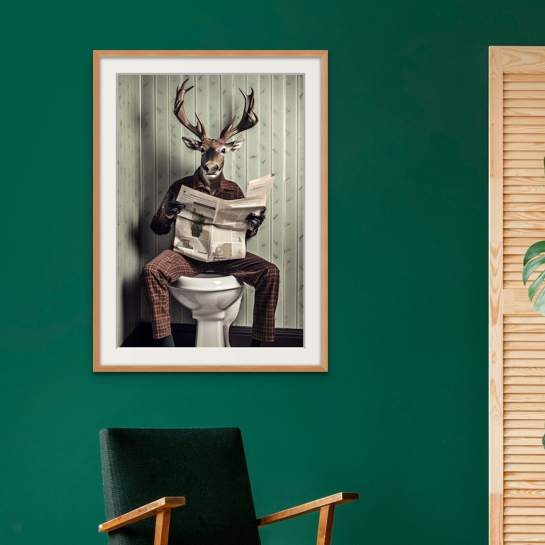 Stag Wall Art Print, Bathroom Animal Print, Altered Art, Animal Head ...