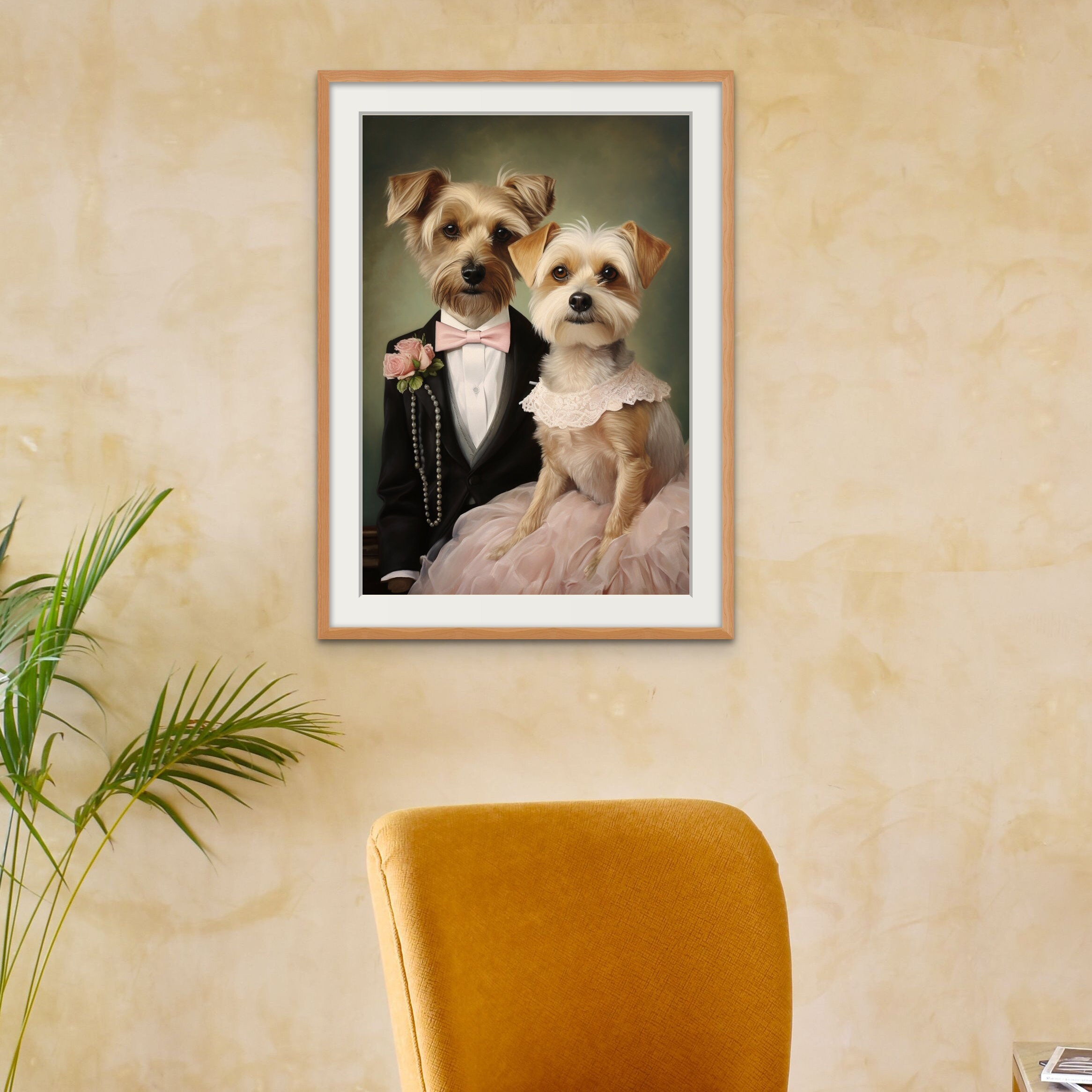 Cool Happy Dog Couple Portrait, Adorable Canine Wedding Art Print ...