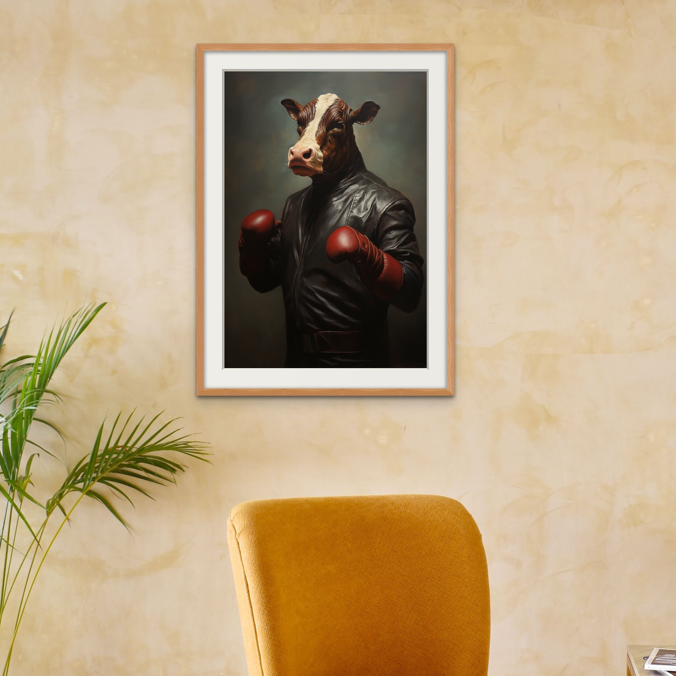 Boxing Cow Portrait Powerful Bovine Art Printable Animal - Etsy