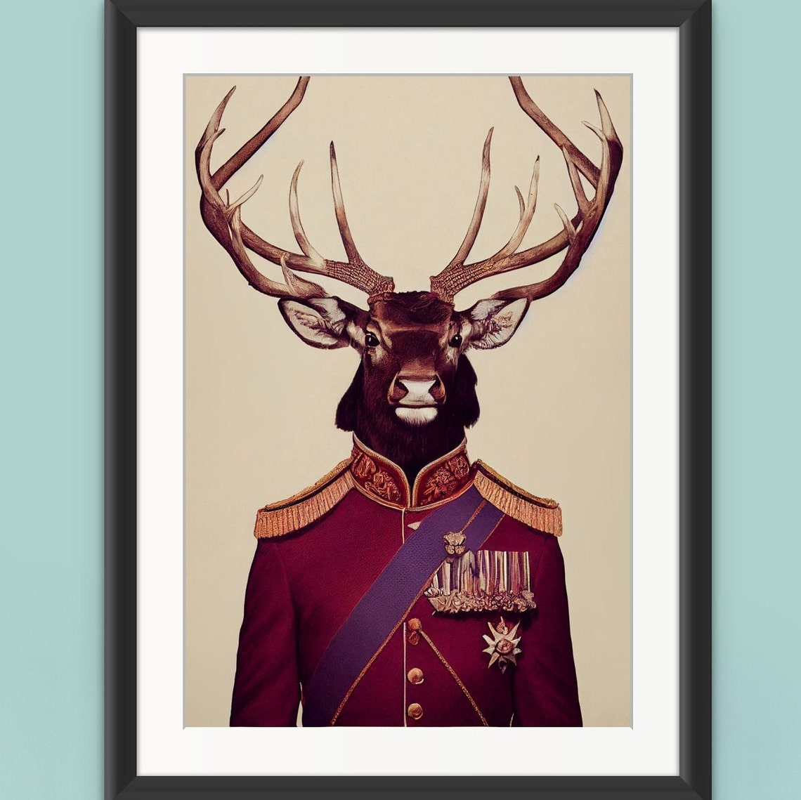 STAG Quirky Vintage Portrait Renaissance Animal Painting Altered Art ...