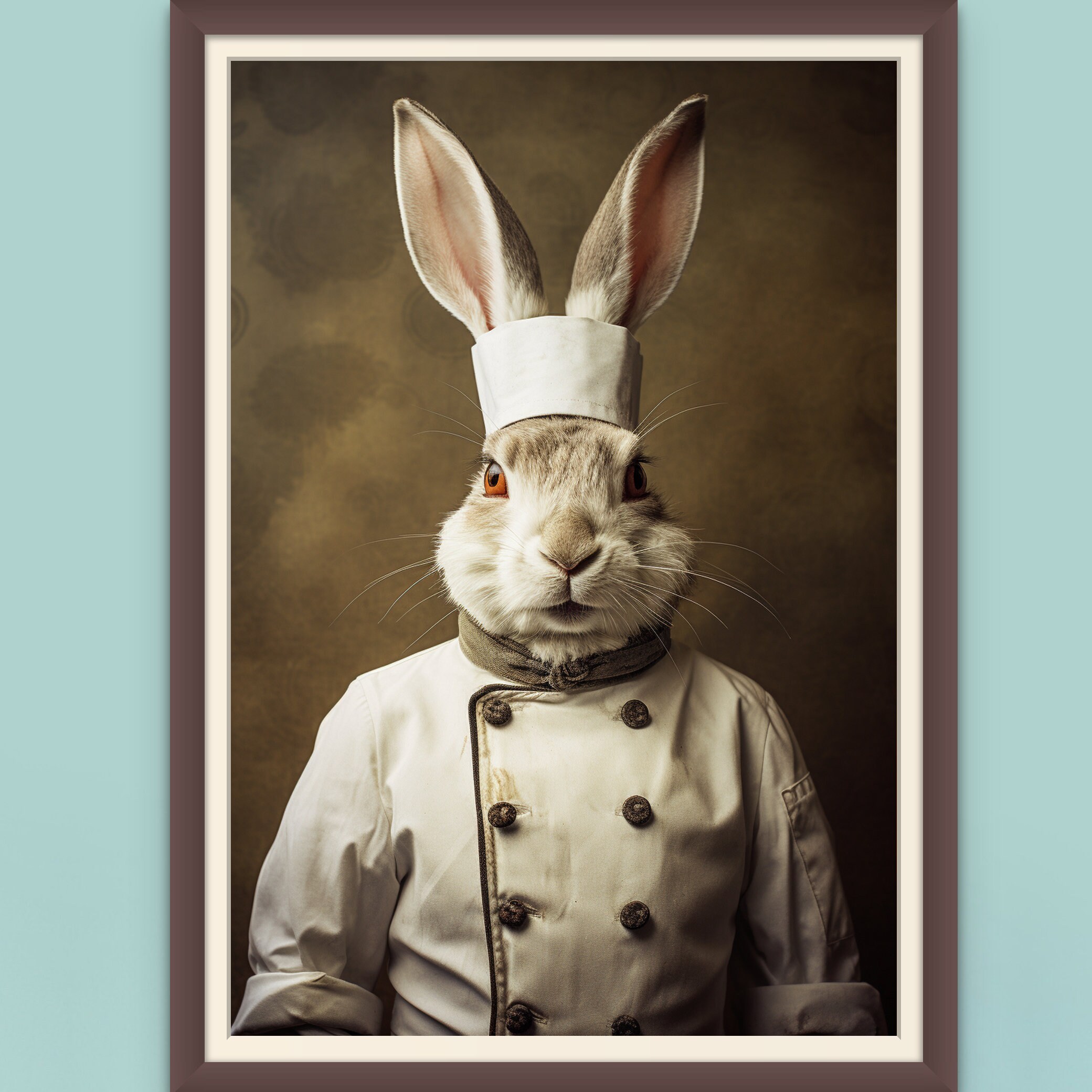 Rabbit Chef Portrait, Whimsical Bunny Art, Kitchen Decor, Printable ...