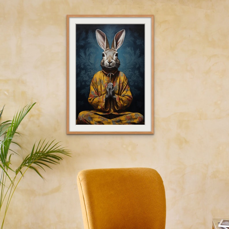 Meditating Rabbit Portrait Serene Bunny Art Zen Animal - Etsy