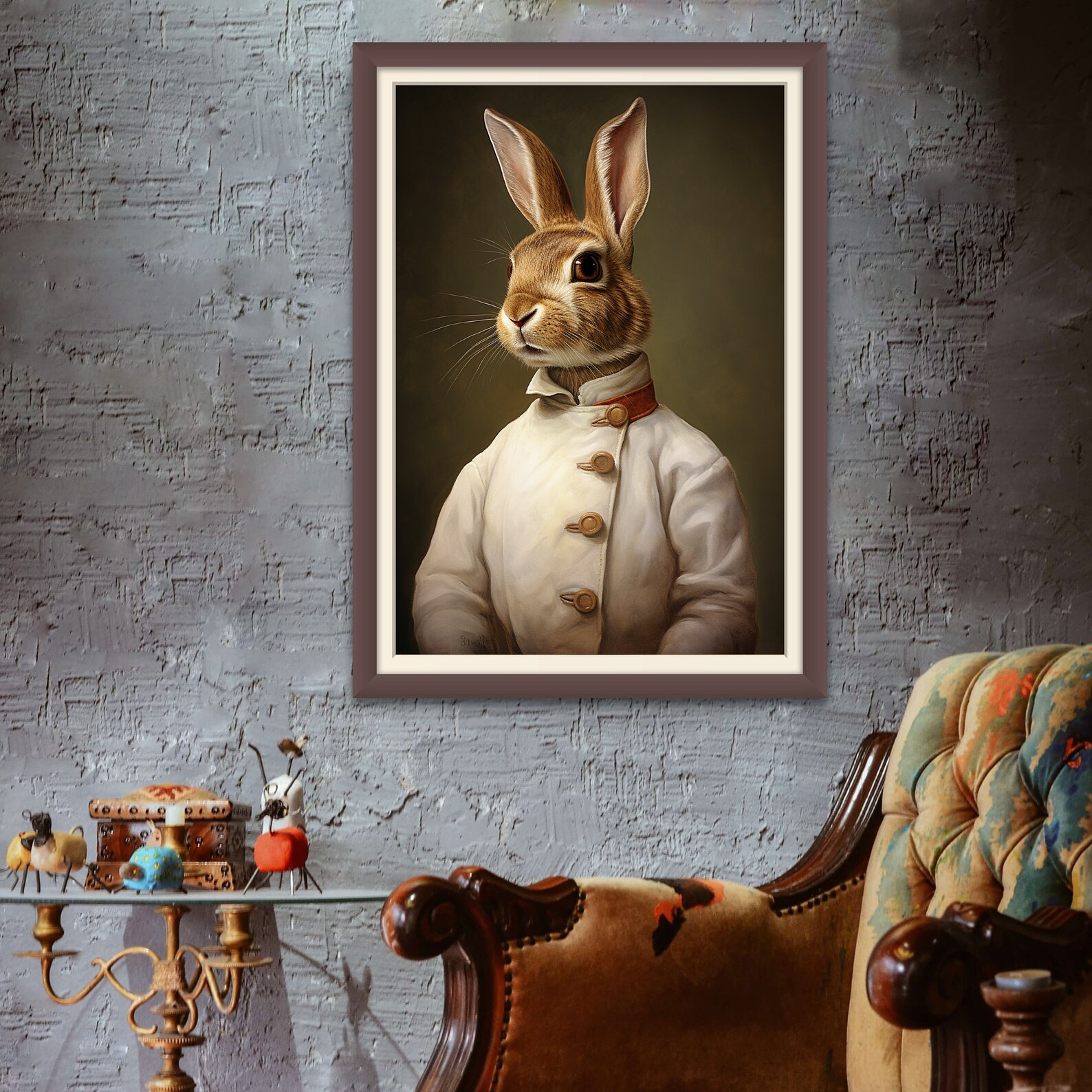Rabbit Baker Portrait, Whimsical Bunny Art, Printable Kitchen Decor ...