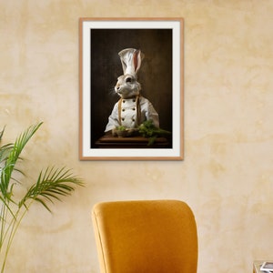 Rabbit Chef Portrait, Culinary Bunny Art, Kitchen Decor, Cute Animal ...