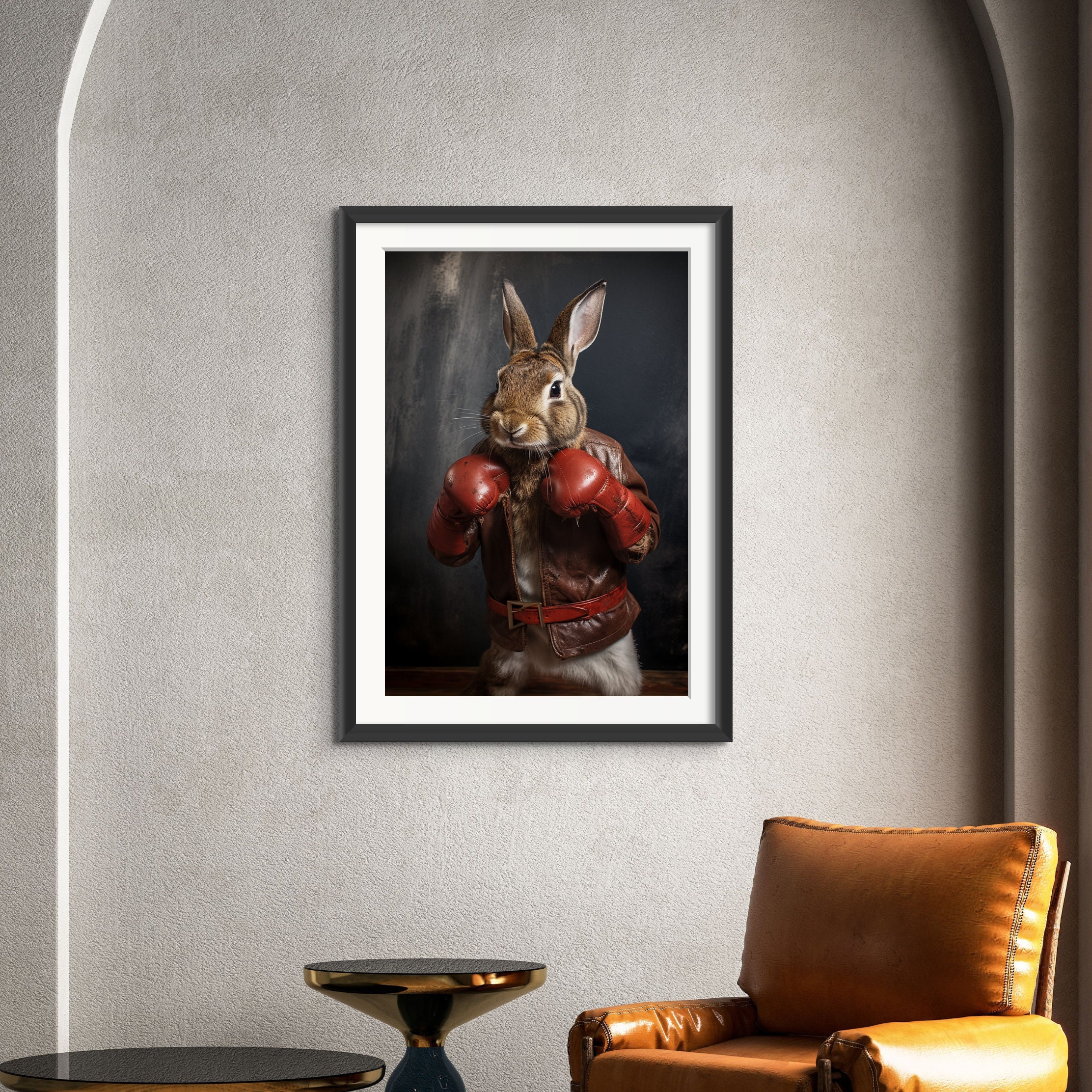 Boxing Bunny Portrait, Fighting Rabbit Art, Printable Animal Decor ...