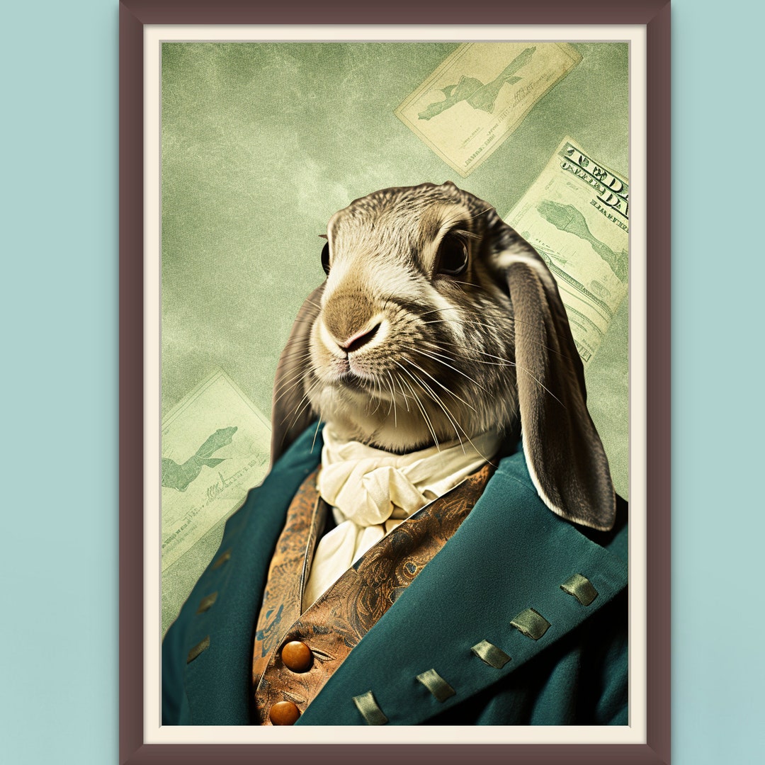 Benjamin Bunny Franklin Portrait, Rabbit Art, Printable DC Decor, Cool ...