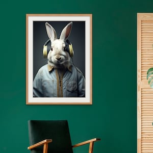 Rabbit DJ Portrait, Musical Bunny Art, Printable Vintage Music Decor ...
