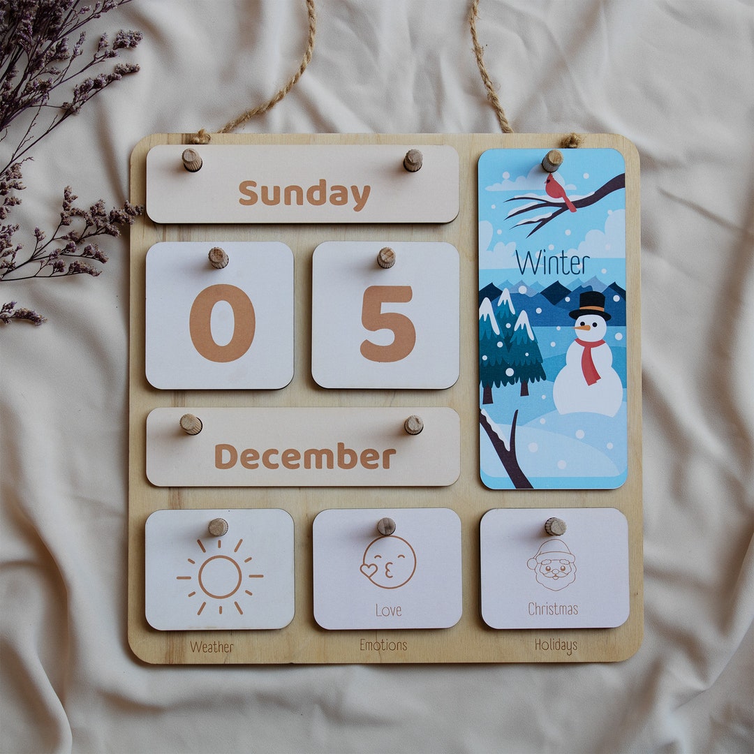 Montessori Wooden Calendar for Kids, Months and Days of the Week, Kids ...