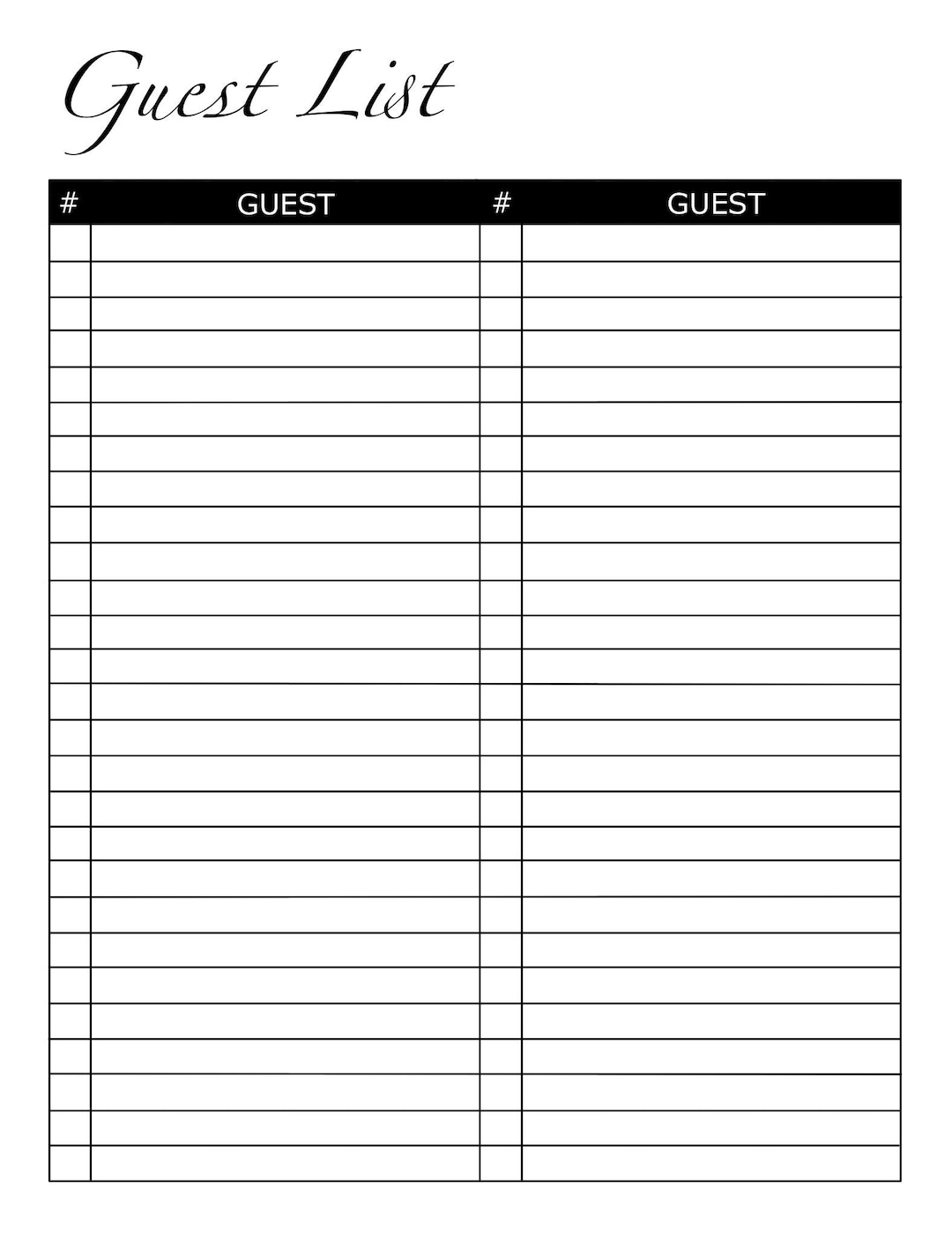 Wedding, Event, and Party Guest List Template - Etsy