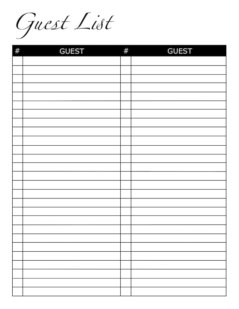 Wedding, Event, and Party Guest List Template - Etsy