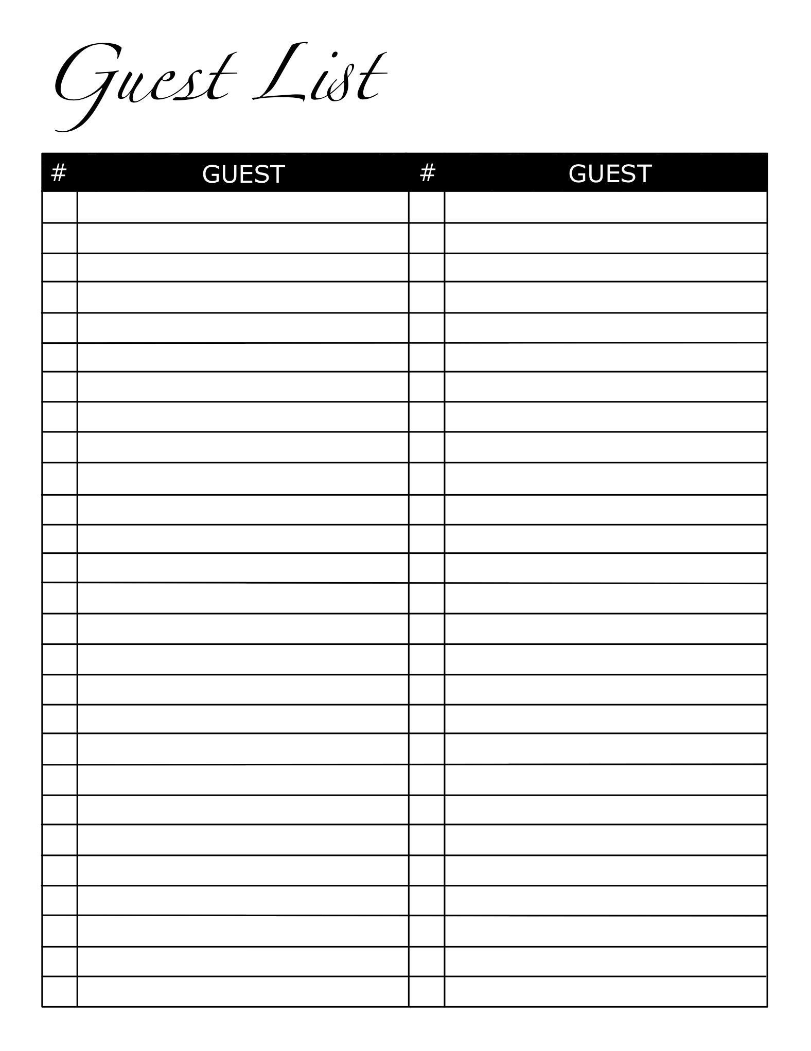 Wedding, Event, and Party Guest List Template - Etsy