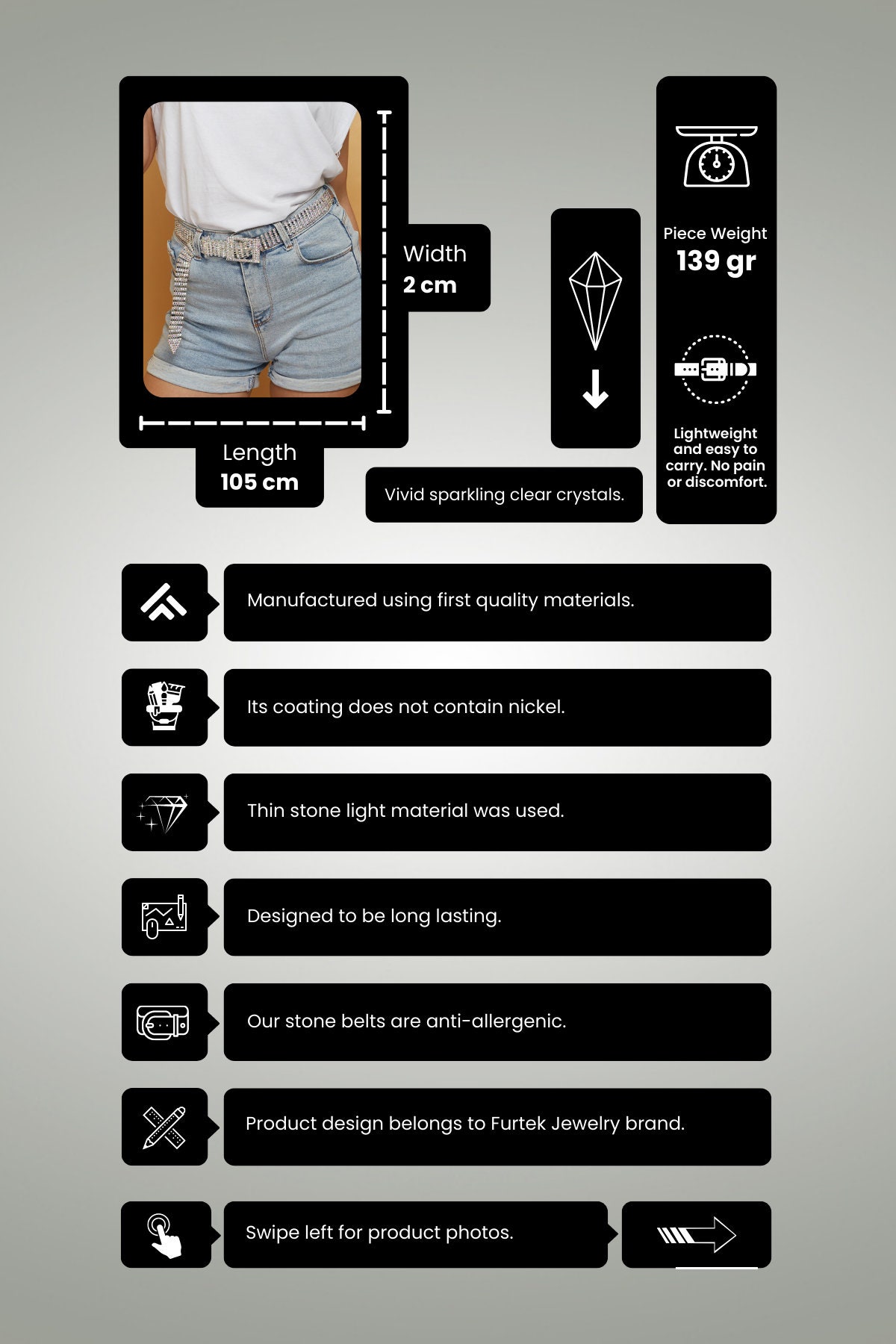 6 Row Stone Belt Silver Plated Dress Bridesmaid Jeans Pants Crystal ...