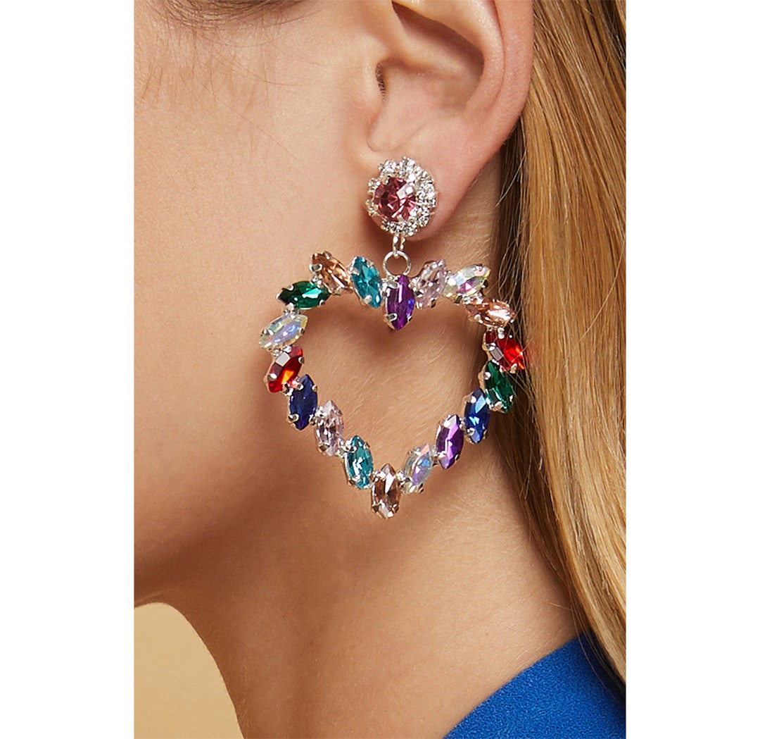 Colorful Heart Shaking Pattern - Crystal Earrings - Stone Earrings ...