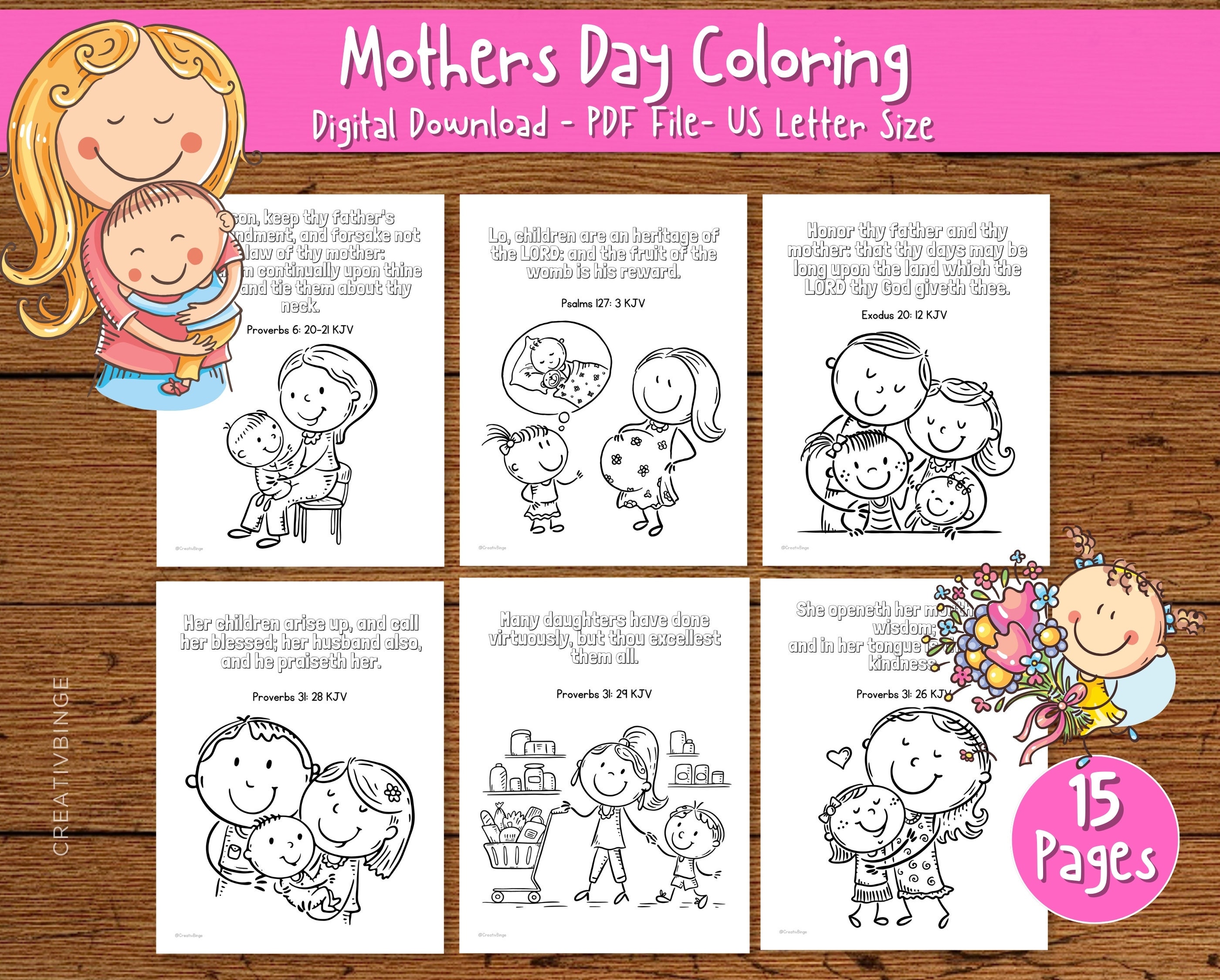Happy Mothers Day Coloring, I Love Mom Coloring, Mothers Day With Bible ...