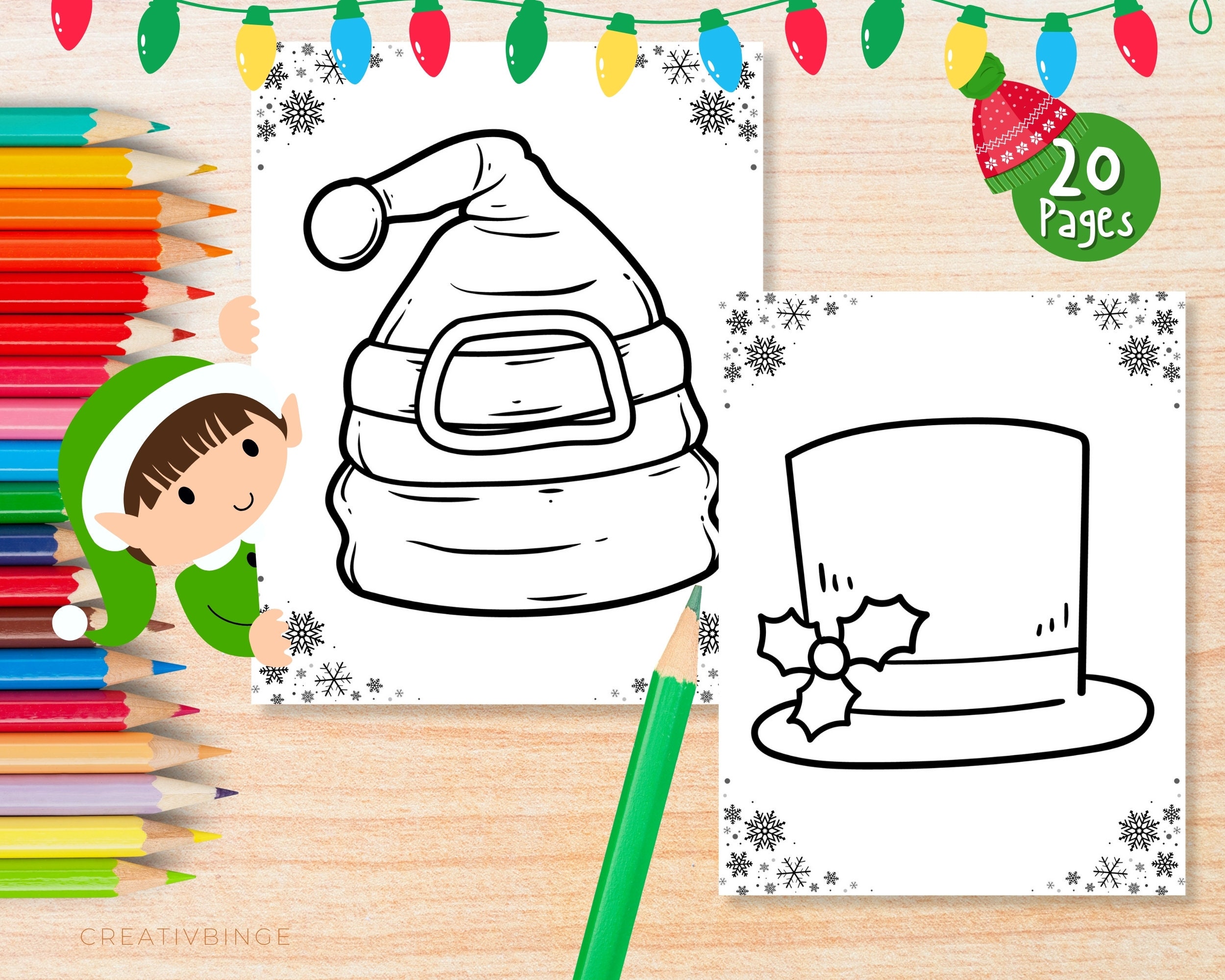 Christmas Coloring Page Winter Coloring Page Christmas Hat - Etsy