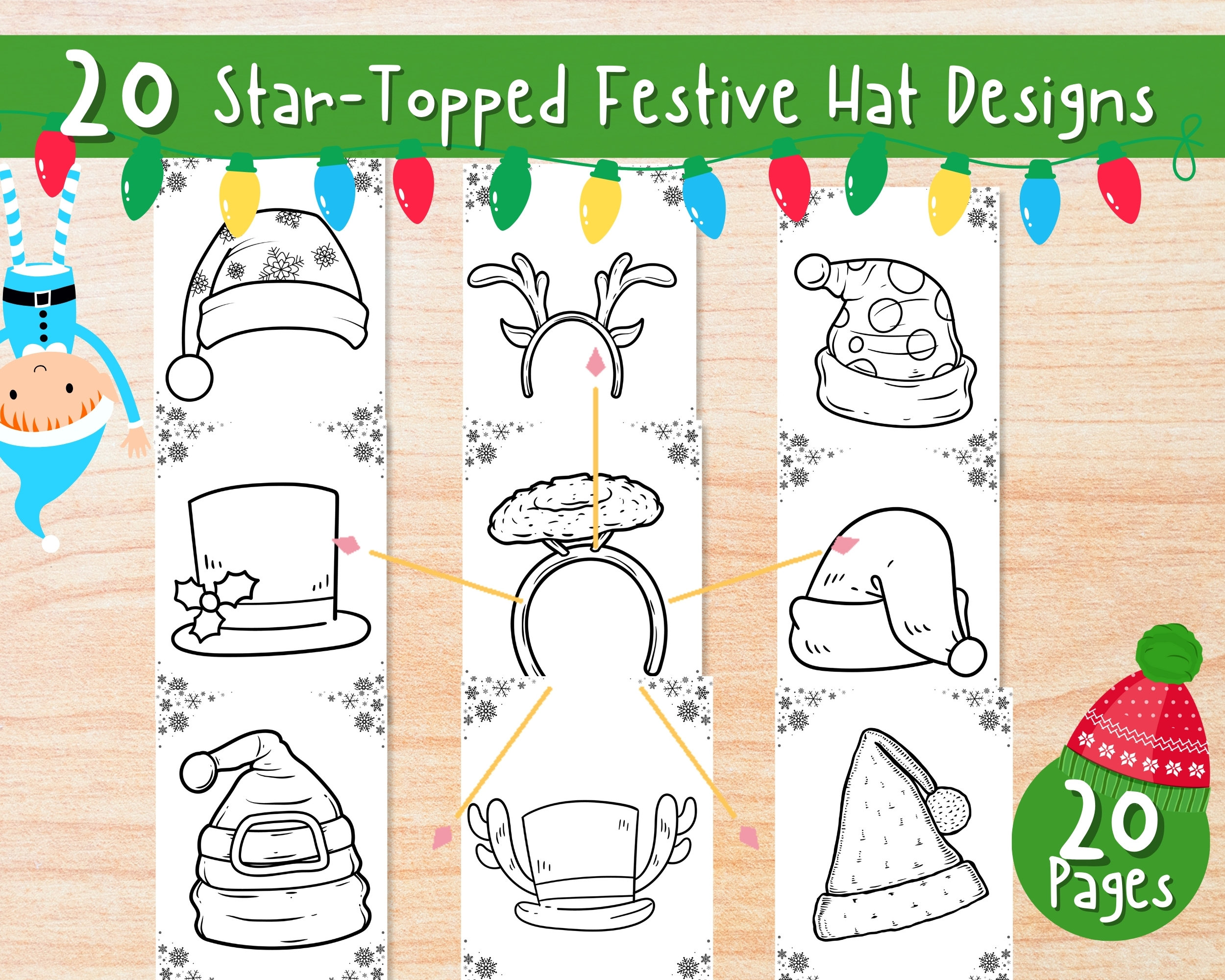 Christmas Coloring Page Winter Coloring Page Christmas Hat - Etsy