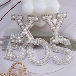 White Pearl and Rhinestone Letter Patches, Personalized Patch ,custom ...