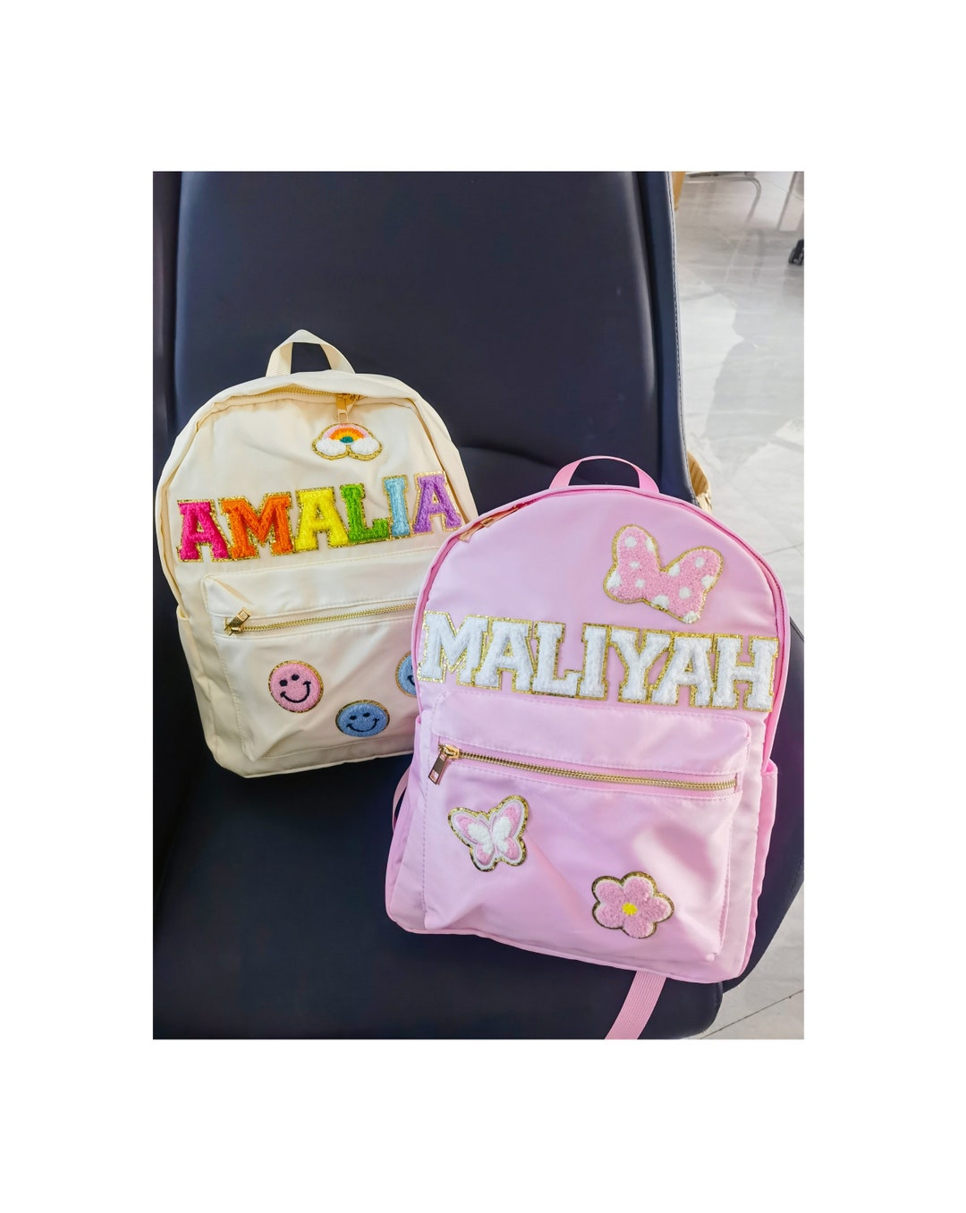 Nylon Backpack With SEWN ON Glitter Varsity Letters and Patches ...