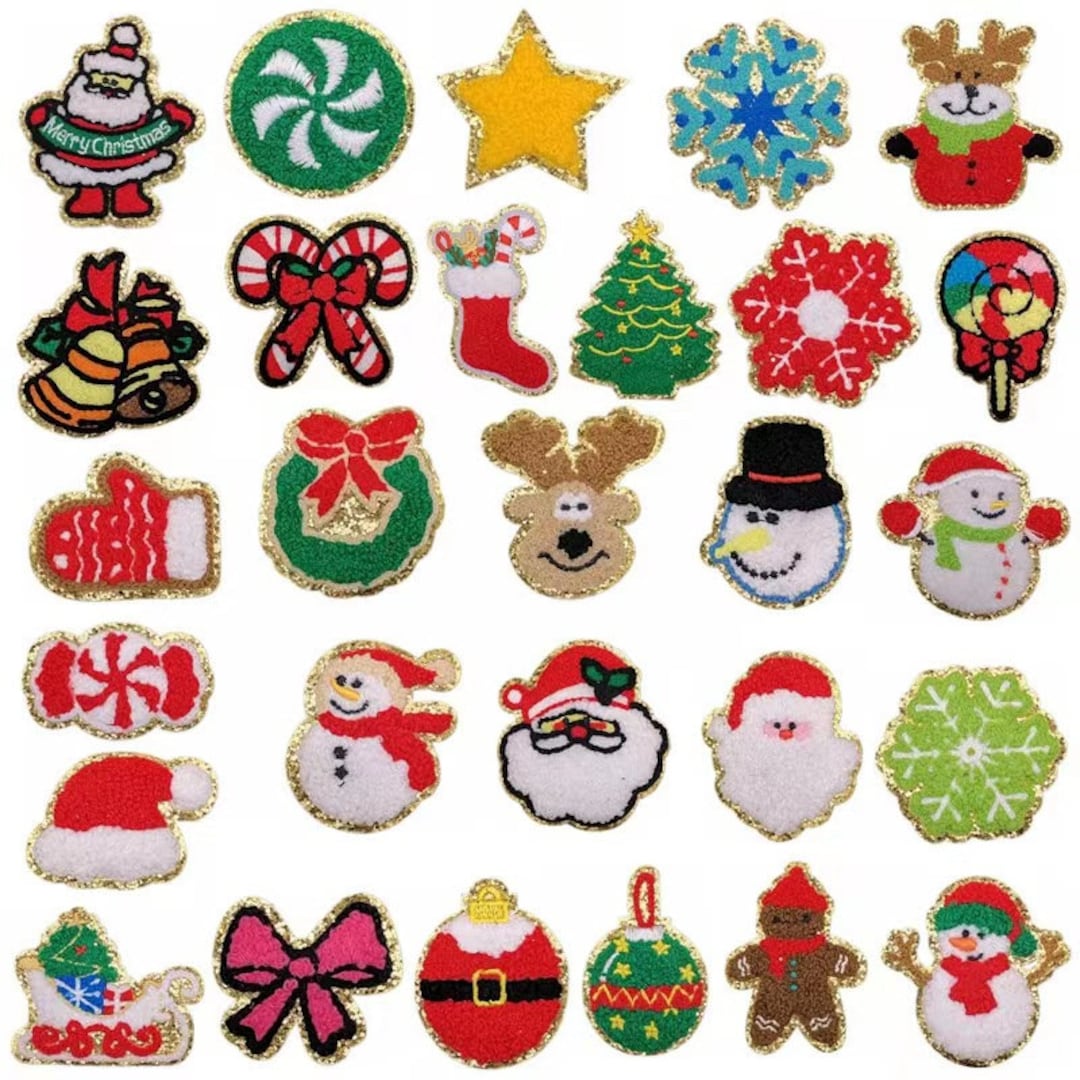 Christmas Iron on Chenille Patches - Santa Patches - Christmas Tree ...