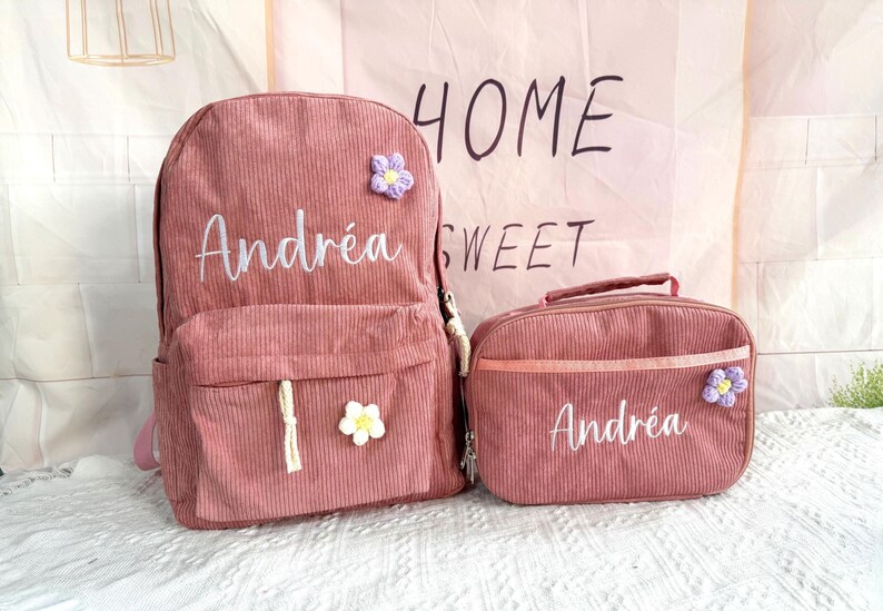 Personalized Kids Backpack Set: Custom Name, Corduroy School Bag ...