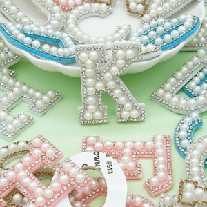 White Pearl and Rhinestone Letter Patches, Personalized Patch ,custom ...