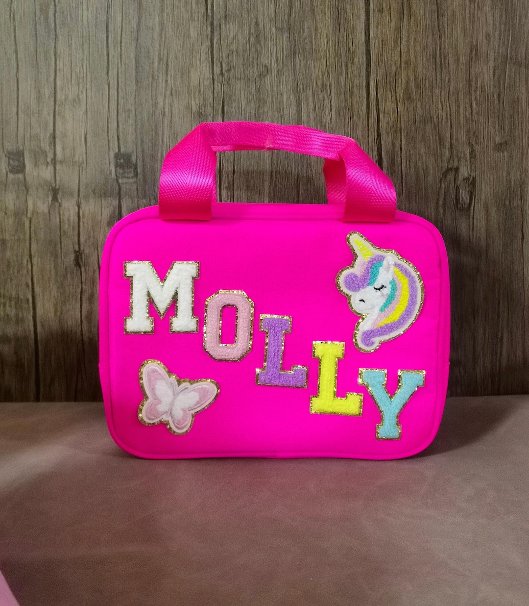 Sewn Personalized Nylon Lunch Box | Customizable Chenille Patch Bag ...